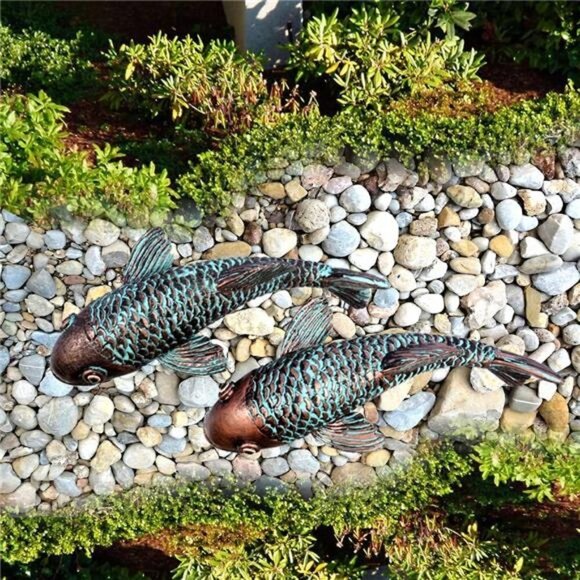 Boutique | Accents | Koi Fish Garden Statues Set Of 2 Bronze Outdoor ...